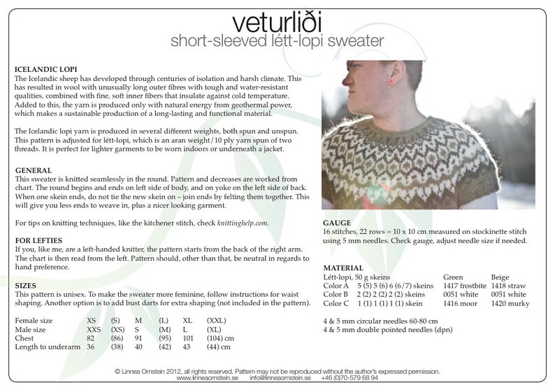 Veturlidi - Pattern for Short-sleeved Icelandic Lopi Sweater ...