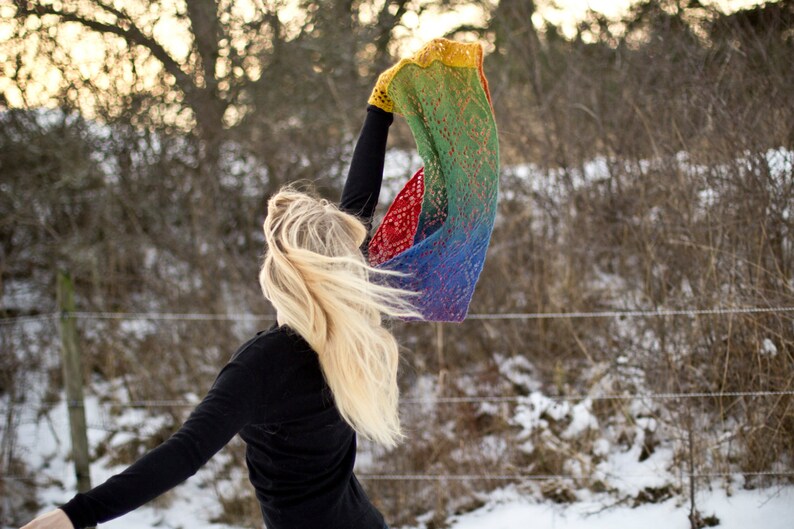 Heartfelt Pattern for Knit Lace Infinity Shawl, Wool Rainbow Ull Cowl ...