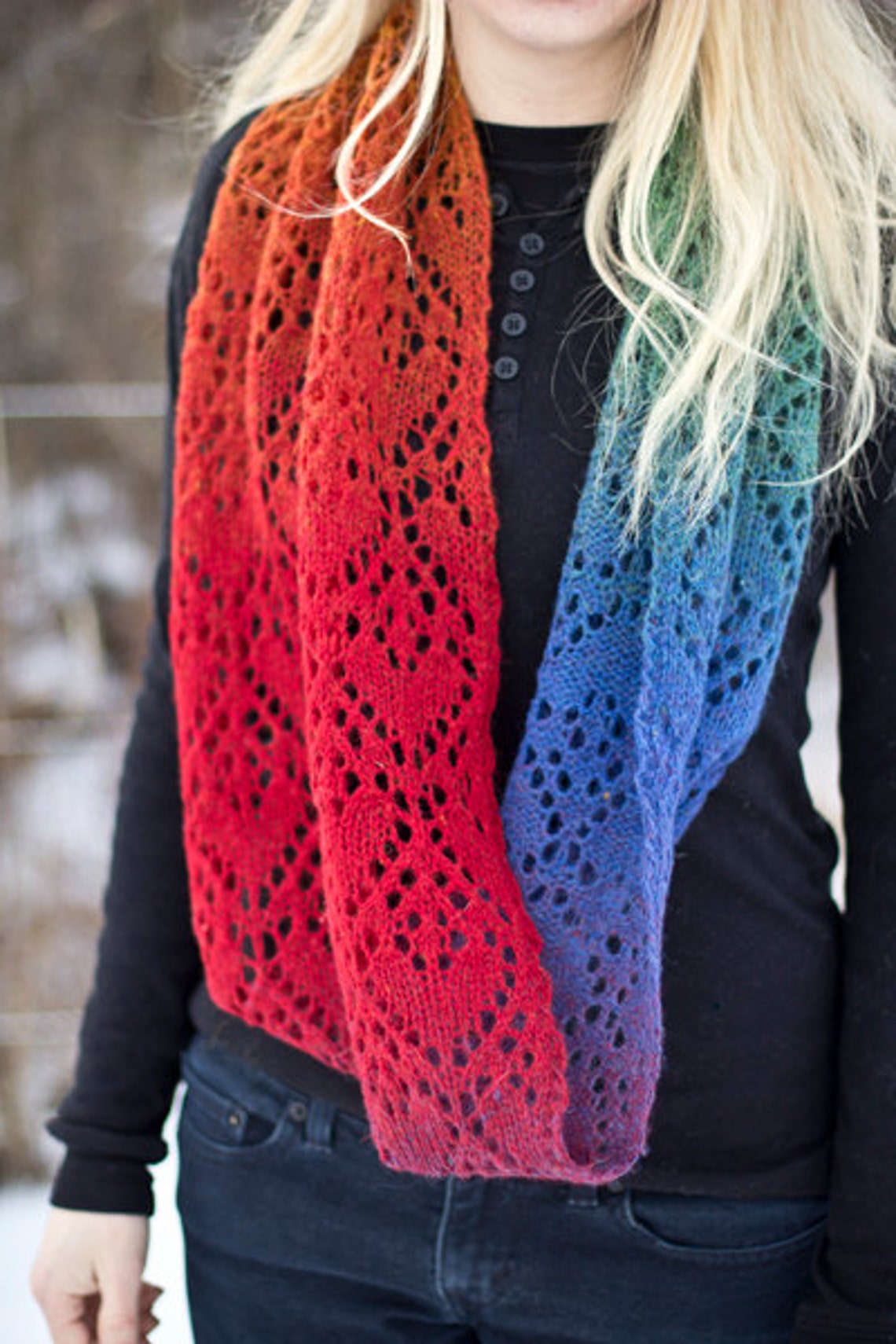 Heartfelt Pattern for Knit Lace Infinity Shawl Wool Rainbow - Etsy