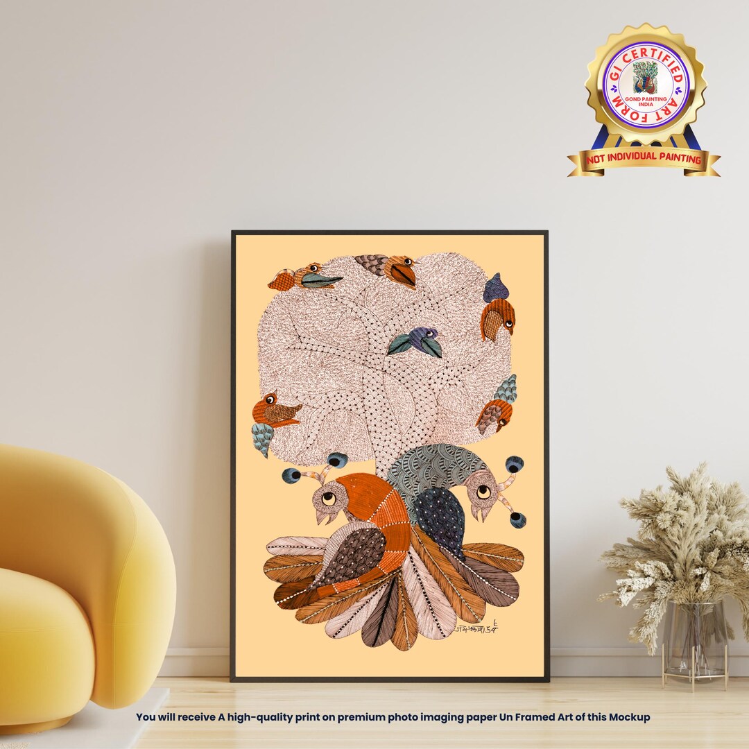 Gond Tree of Life Peacocks Rolled Poster | Tribal Indian Folk Art ...