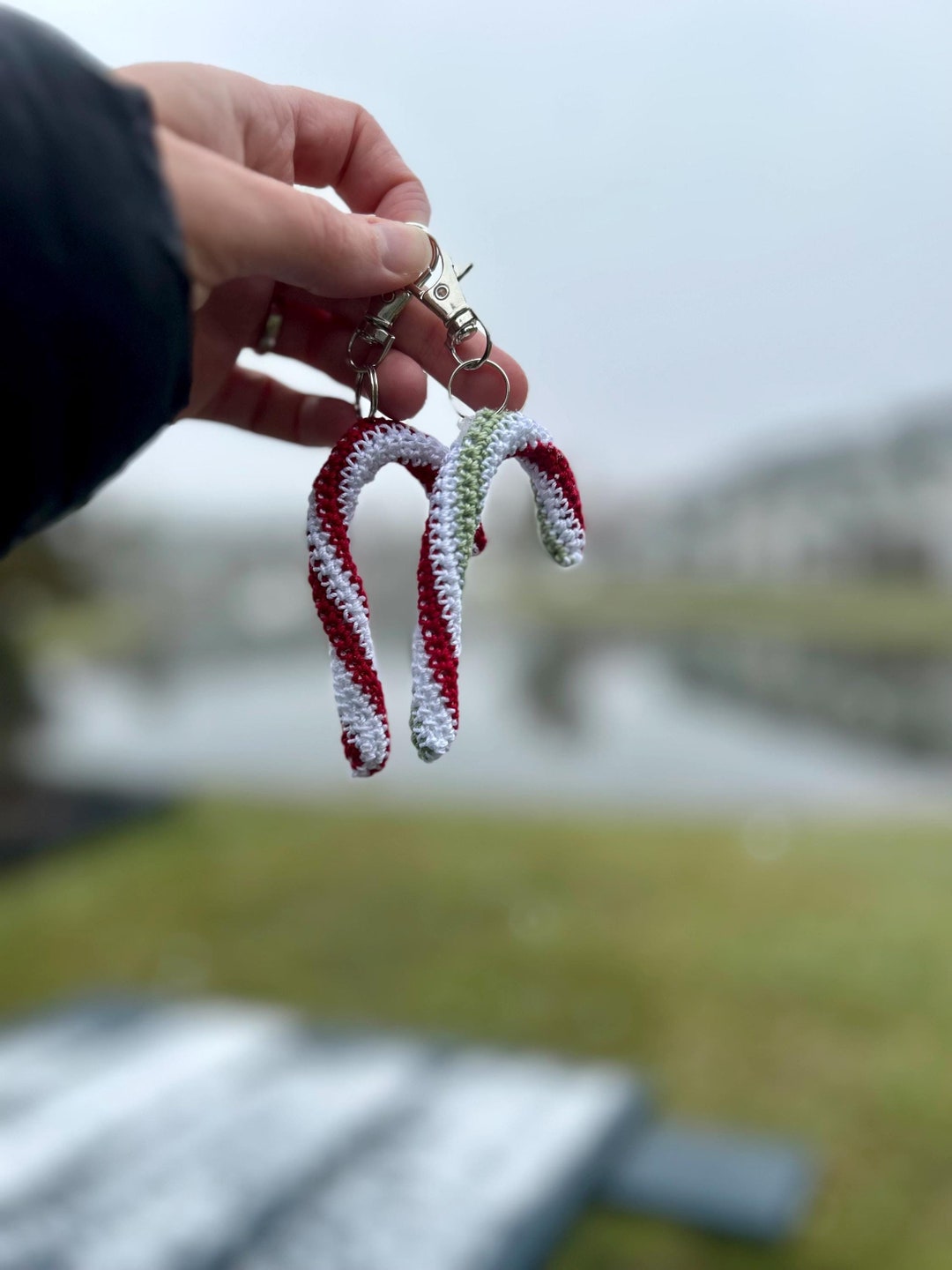 Handmade Candy Cane Keychain Crocheted - Etsy
