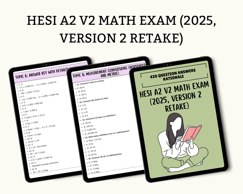 HESI A2 V2 Math Exam 2025 Version 2 Retake Version - Etsy