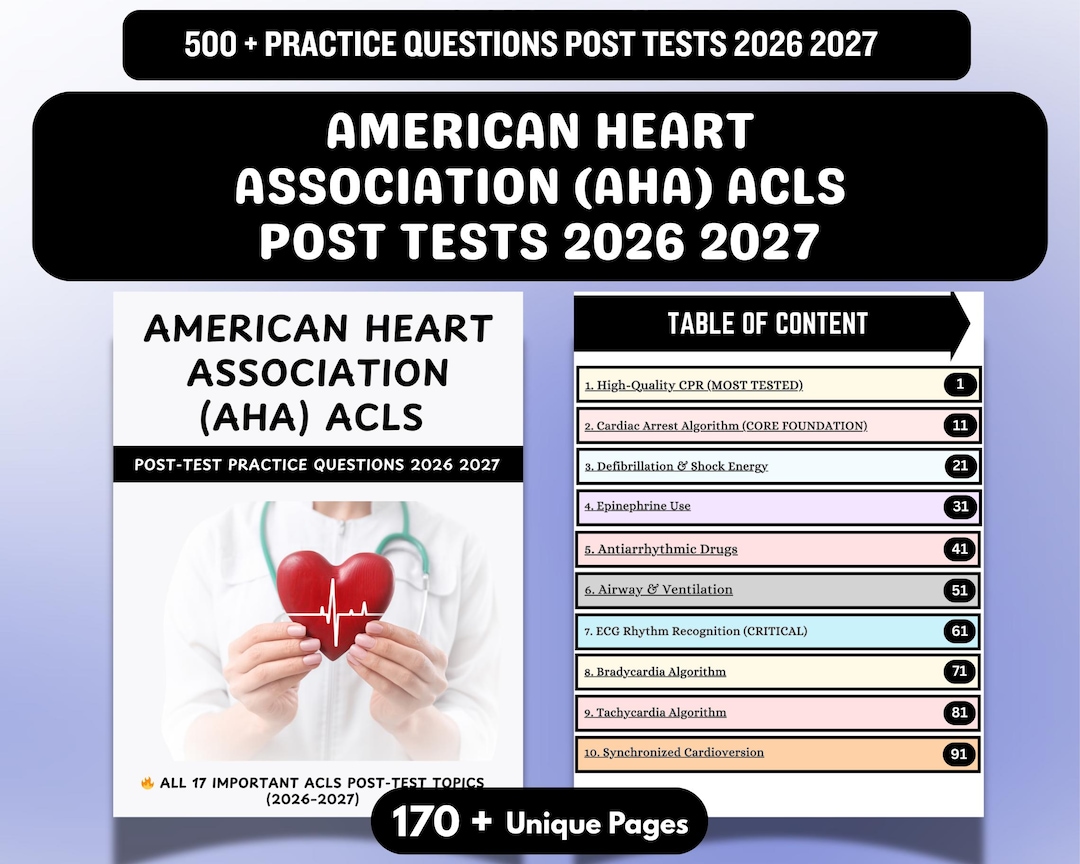 AHA ACLS Practice Questions 2026-2027: Cardiac Arrest, CPR, Algorithms ...