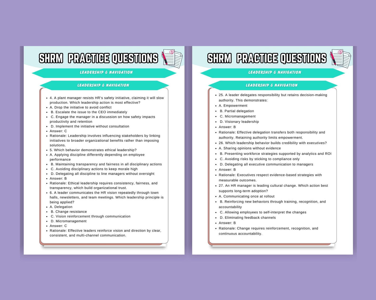 SHRM 2025-2026 Workbook Practice Questions for CP & SCP Exams - Etsy