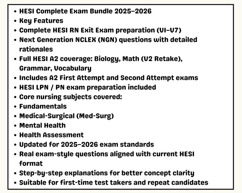 HESI Ultimate Exam Bundle 2025–2026 | RN Exit + A2 + LPN Digital ...