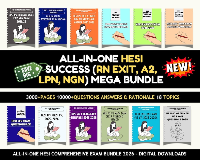 HESI Ultimate Exam Bundle 2025–2026 | RN Exit + A2 + LPN Digital ...