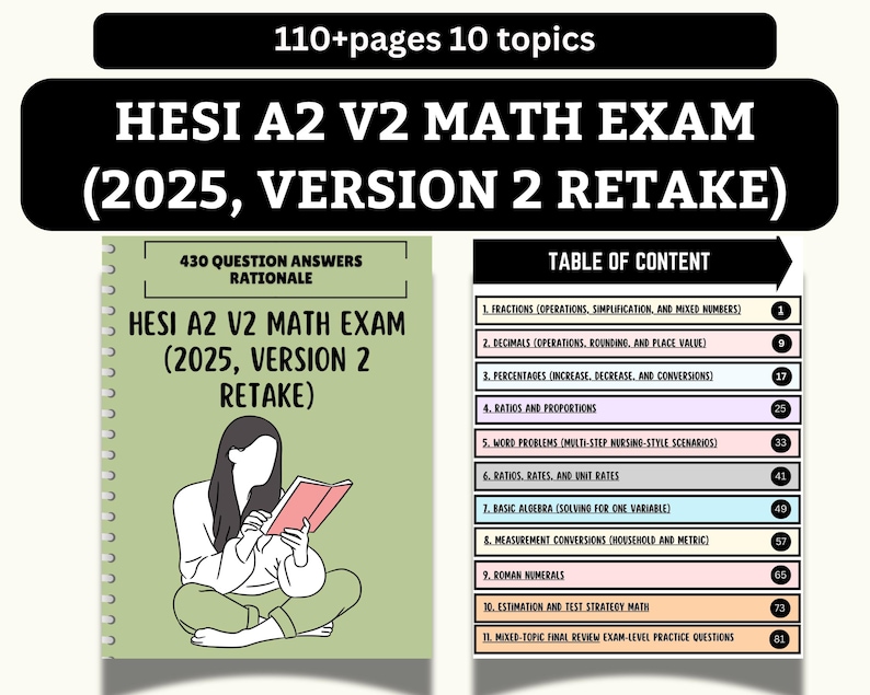 HESI A2 V2 Math Exam 2025 Version 2 Retake Version - Etsy
