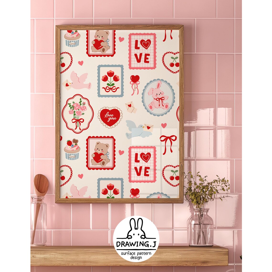 Valentine Love Frames Seamless Pattern | Romantic Digital Paper ...