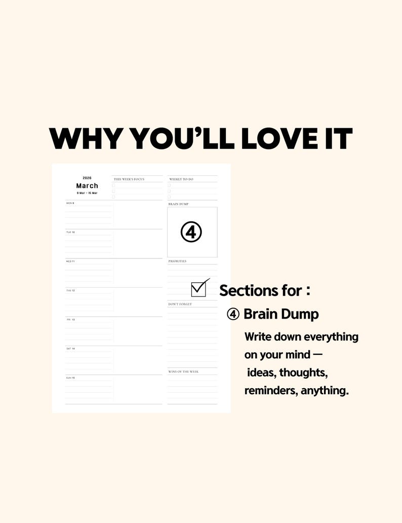 Printable 2026 Weekly Planner, Adhd-friendly & Minimal, Monday Start ...