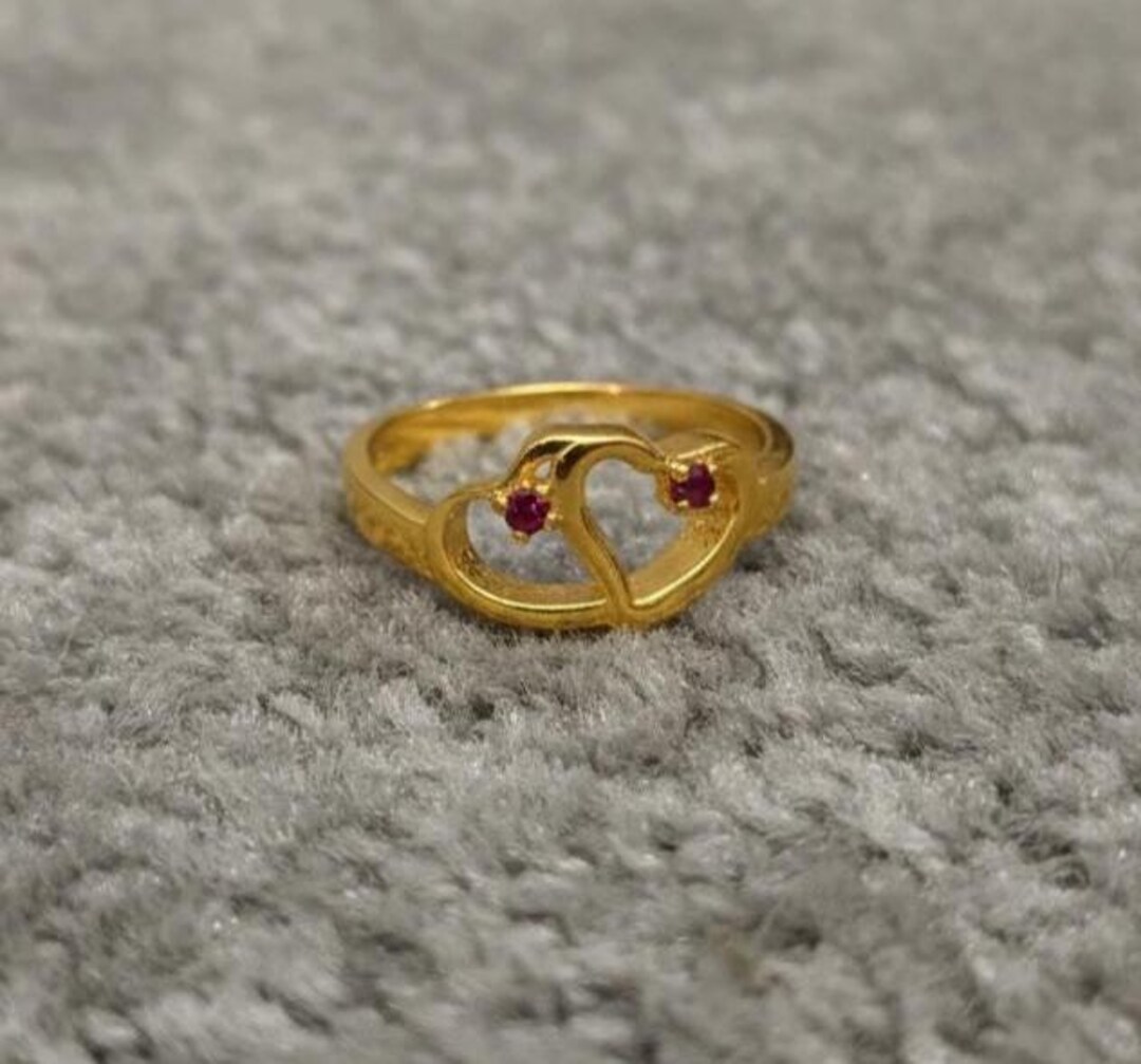 Double Heart Ruby Ring in 14K Gold, Romantic Interlocking Heart Promise ...