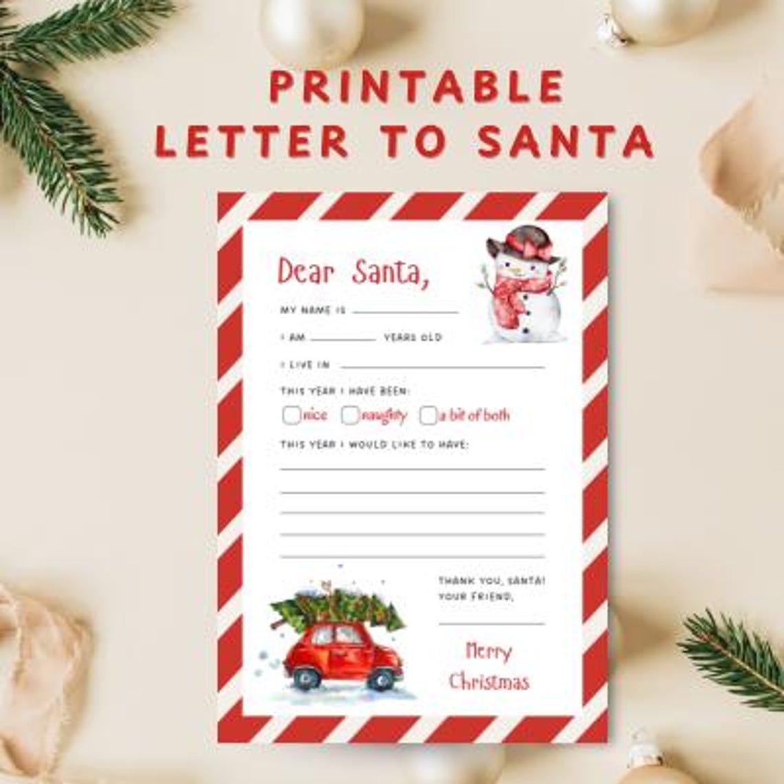 Letter to Santa Printable Easy to Print Letter to Santa Letter Instant ...