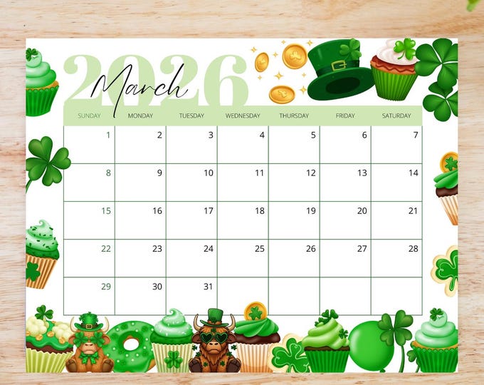 Editable St. Patrick's Day March 2026 Calendar | Printable Monthly ...