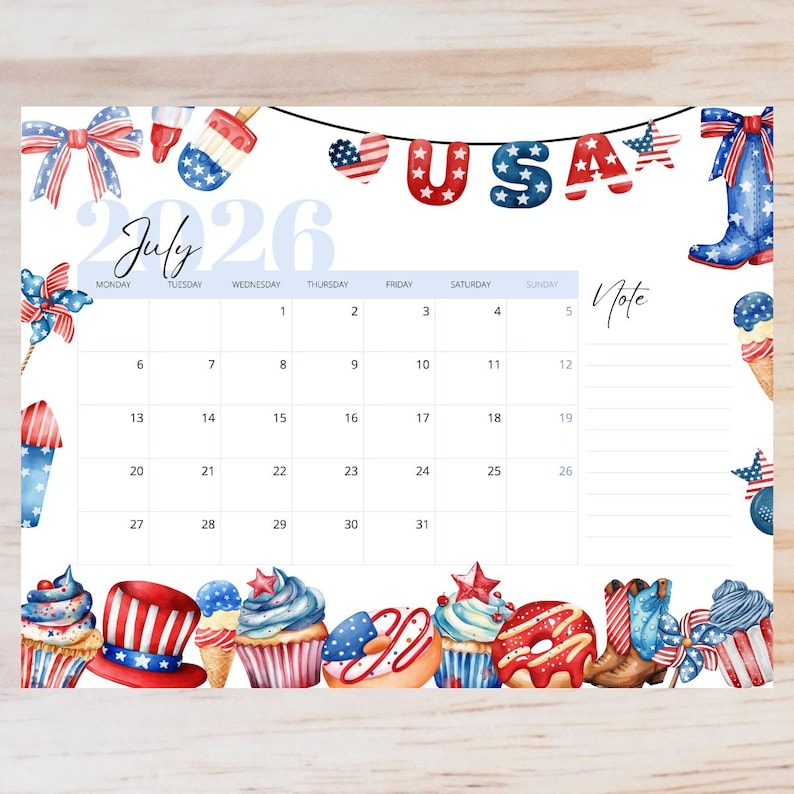 Editable July 2026 Calendar | Patriotic Planner Printable (PDF Download ...
