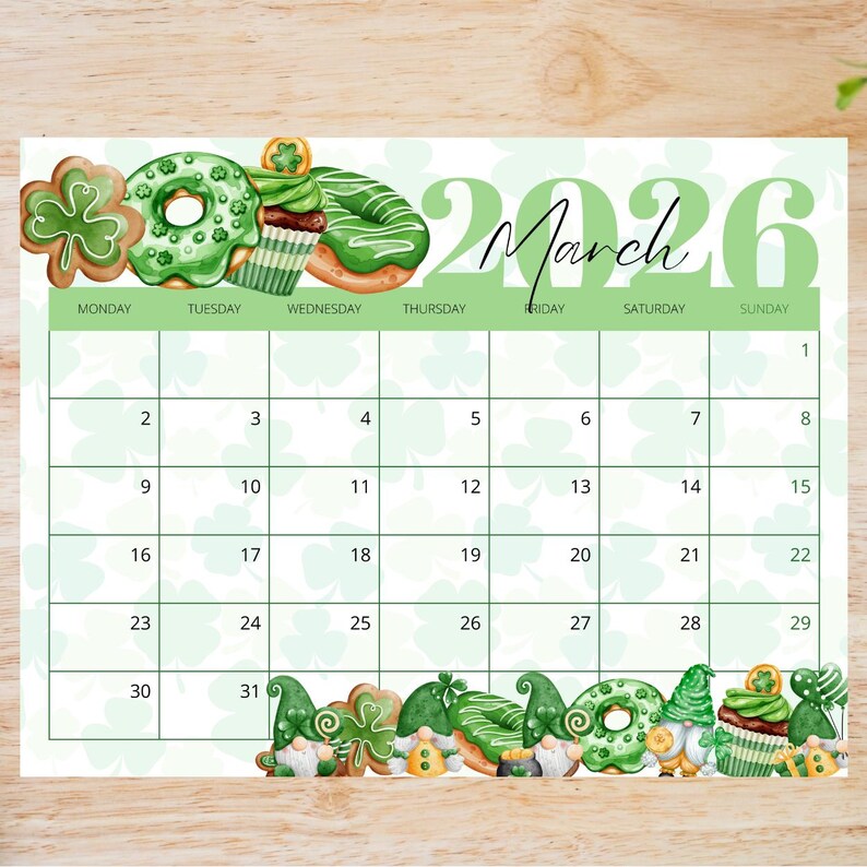 Editable St. Patrick's Day March 2026 Calendar | Printable Monthly ...