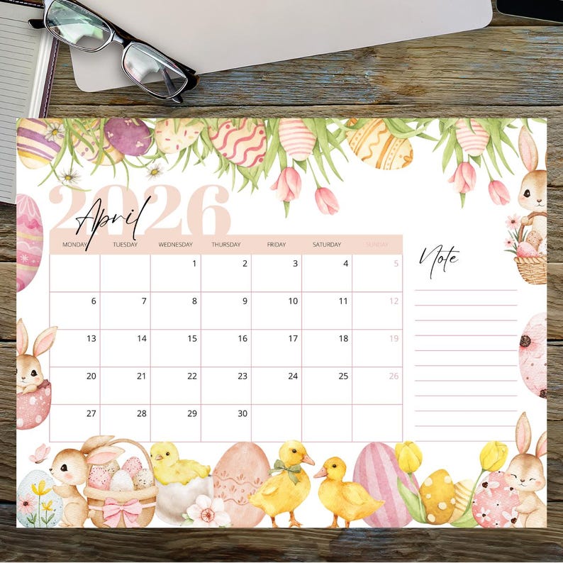 Editable April 2026 Calendar, Easter Bunny Planner (instant Download ...