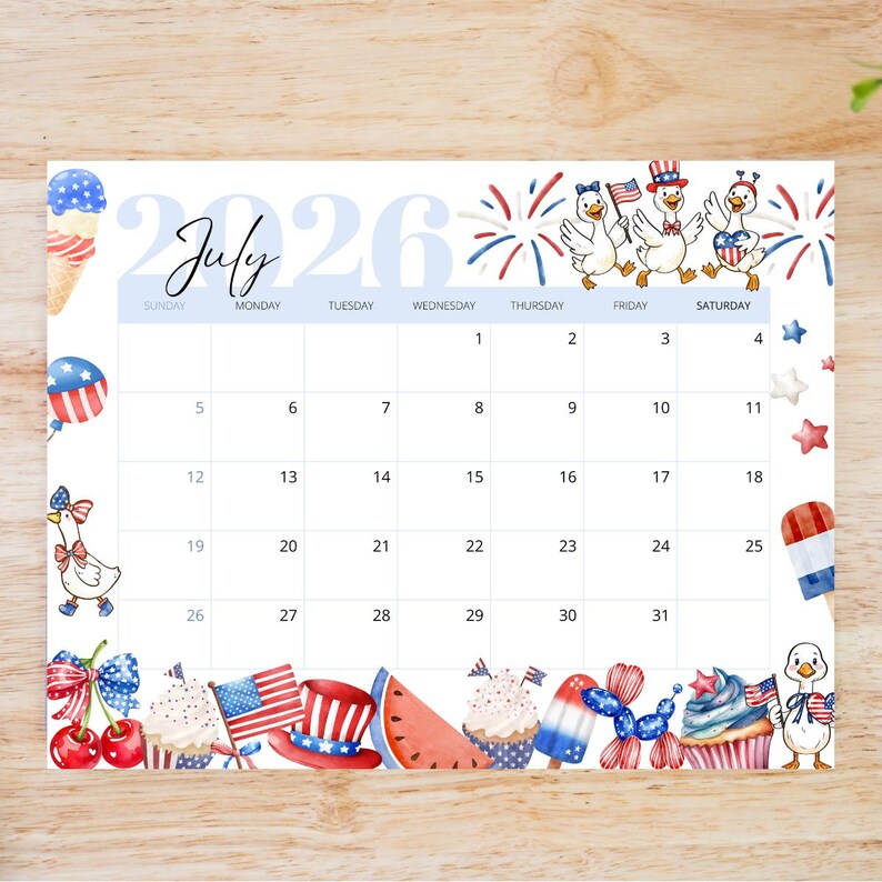 Editable July 2026 Calendar | Patriotic Planner Printable (digital ...