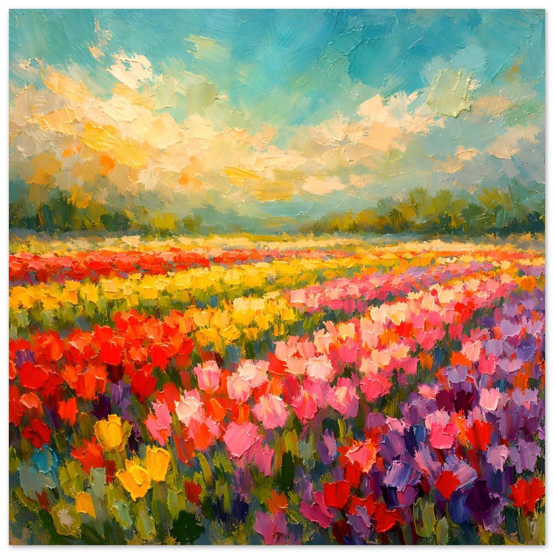 Impressionist Spring Floral Giclée Fine Art, Colorful Tulip Field ...