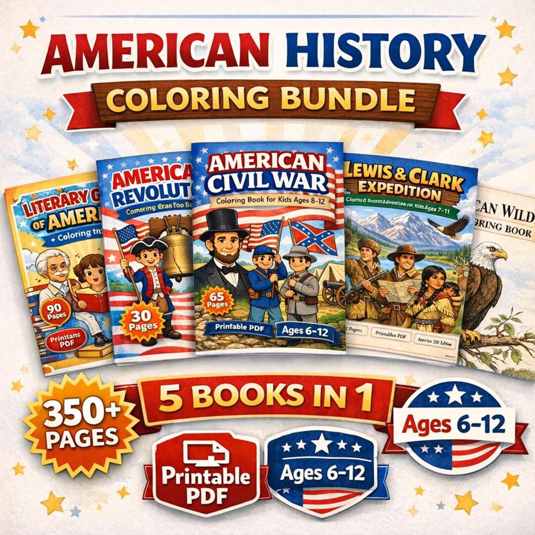 American History Coloring Book Bundle for Kids | 350+ Printable Pages ...