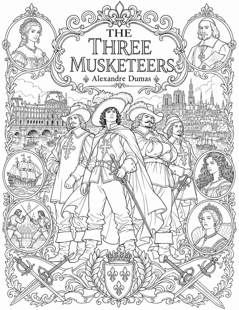 The Three Musketeers Coloring Book | Alexandre Dumas Literary Art ...