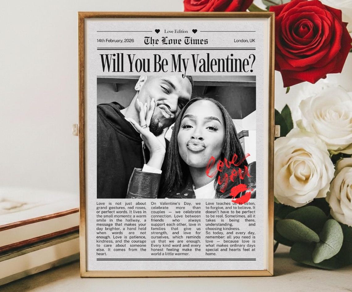 Valentine Newspaper Template Printable, Personalized Valentine Gift ...