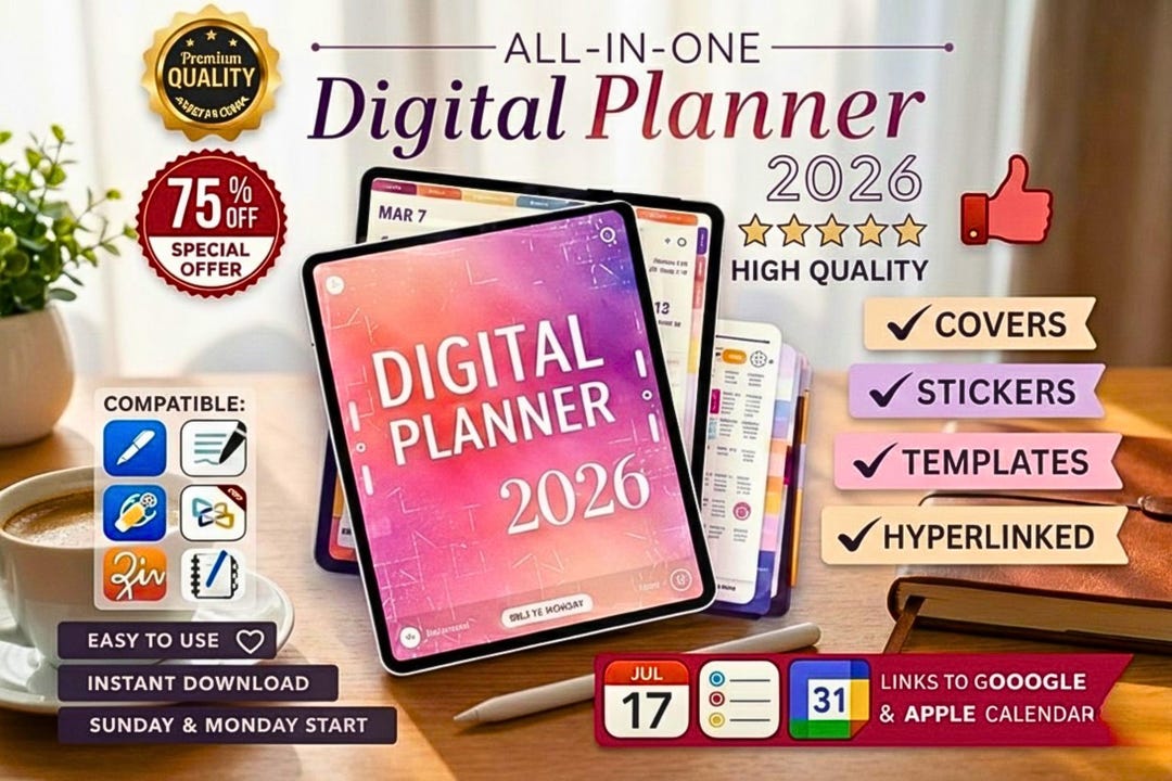 All in One Digital Planner 2026 for iPad | Daily, Weekly, Monthly ...