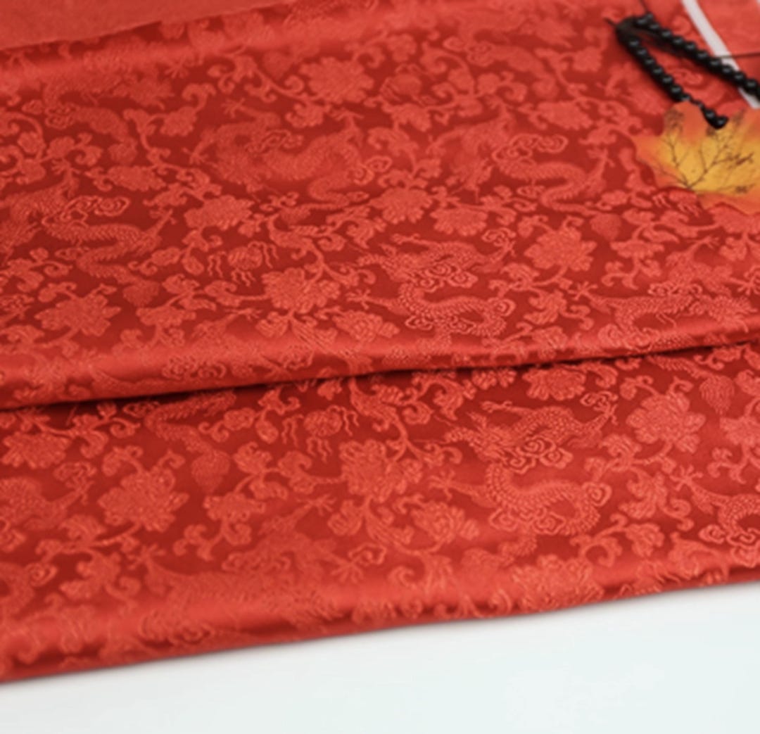 Red Color Brocade Fabric With Dragon Pattern, Jacquard Fabric, Fabric ...