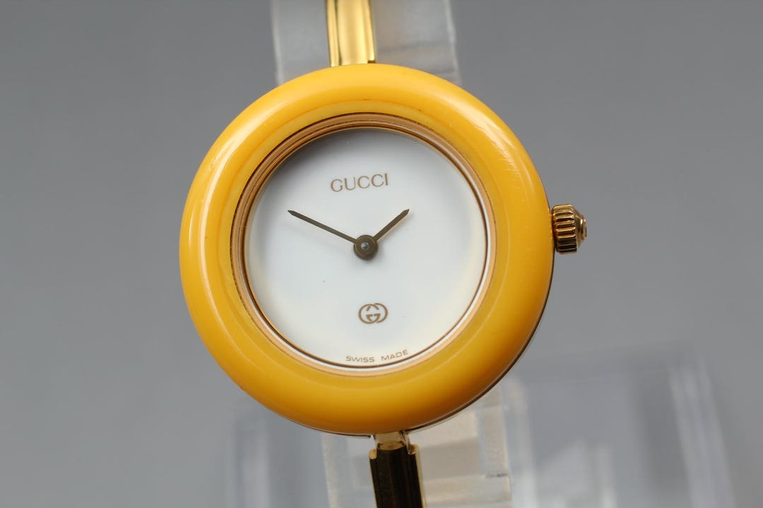 Gucci Change Bezel 1100L Yellow Gold White Dial Women's Watch - Etsy