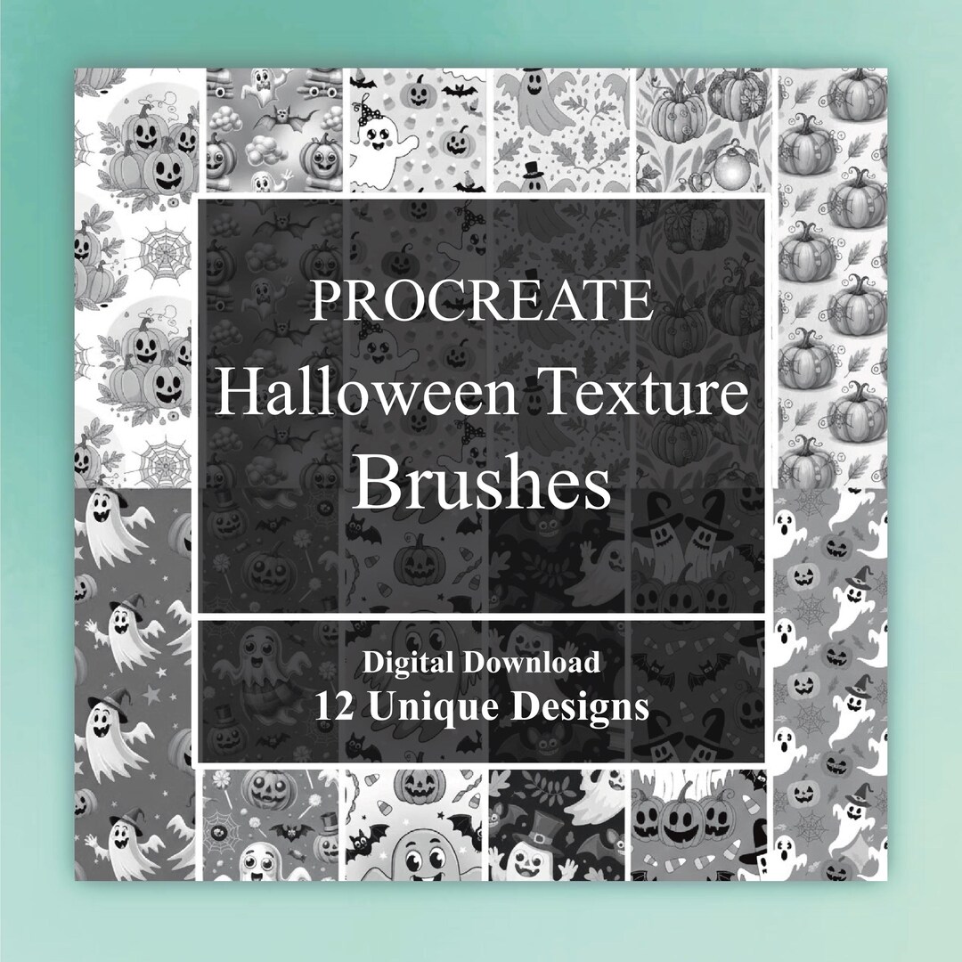 Halloween Procreate Brushes: Texture, Stamps, Seamless Patterns ...