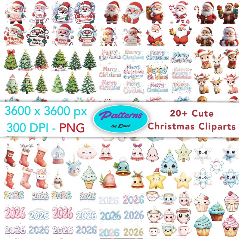 Kawaii Christmas Clipart Big Bundle: Digital Graphics for Sublimation ...