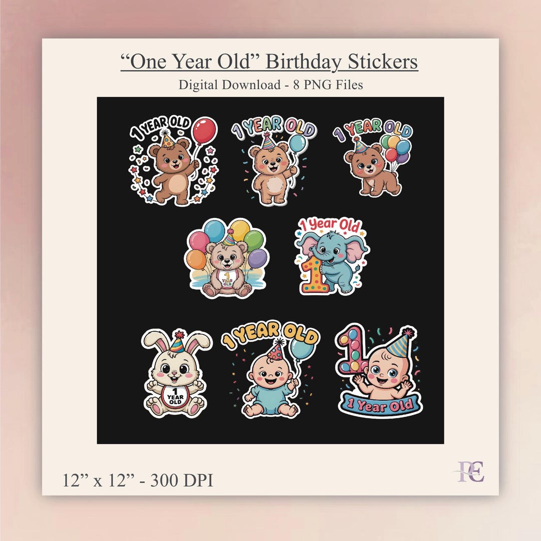 1st Birthday Stickers: PNG Clipart Bundle (digital Download) - Etsy