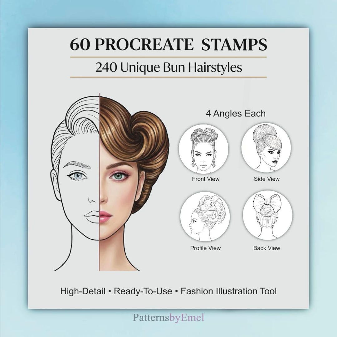 Procreate Bun Hair Stamp Set 240 Fashion Hairstyles for Digital Art - Etsy