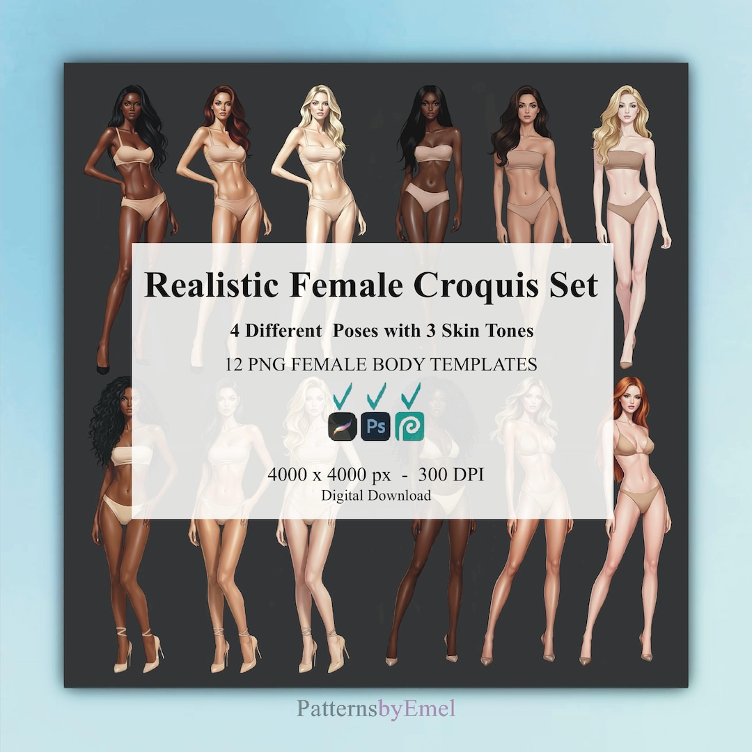 Fashion Croquis Templates | Realistic Female Figure Poses (digital ...