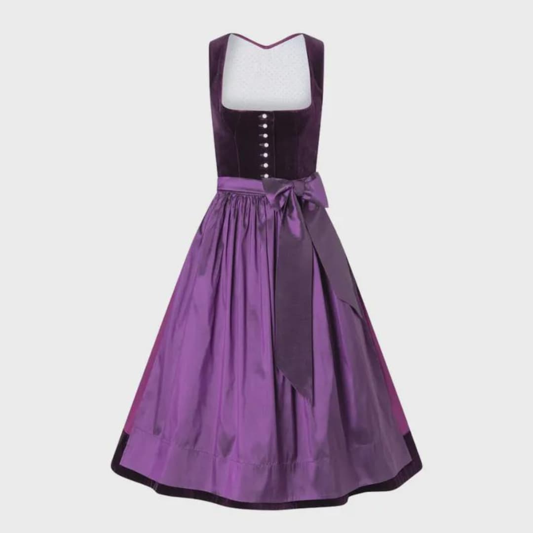 Purple Velvet Dirndl Dress/ Includes Blouse & Apron | Adjustable ...
