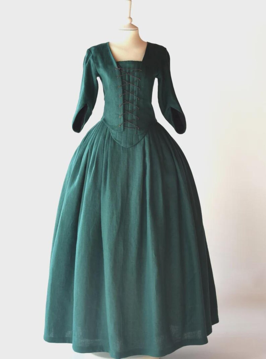 Handcrafted Outlander Costume: Dark Green Linen Dress, Historical ...
