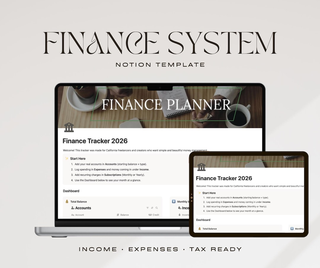2026 Finance Tracker Notion Template | Income Expense Budget Tracker ...