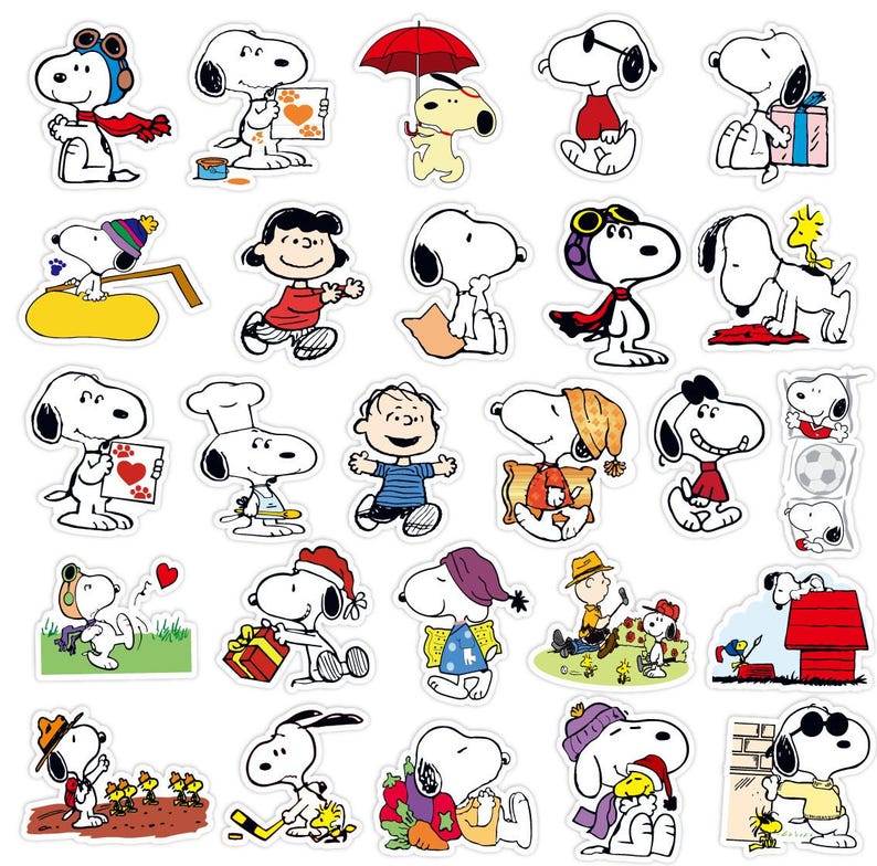 50pcs-cute Snoopy Sticker | Peanuts Cartoon Vinyl Decal | Kawaii Dog ...