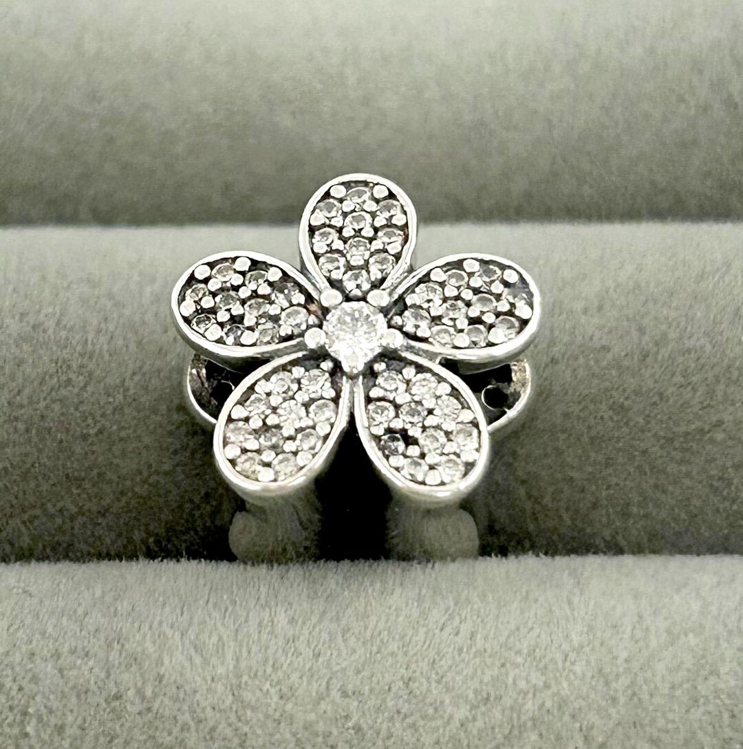 S925 Pure Silver Sparkling Inlaid Flower Charm Beads Suitable for ...