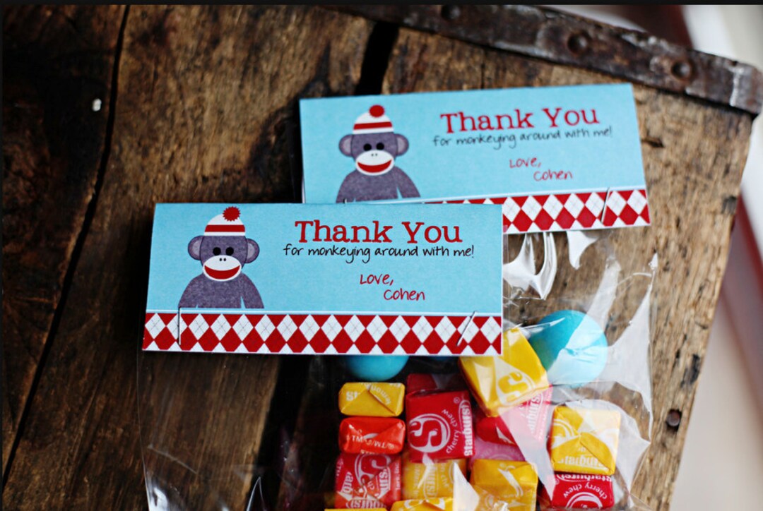 PRINTABLE CANDY BAG Labels Sock Monkey Birthday Party Collection ...