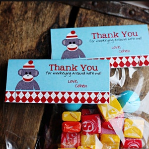 PRINTABLE CANDY BAG Labels Sock Monkey Birthday Party Collection ...