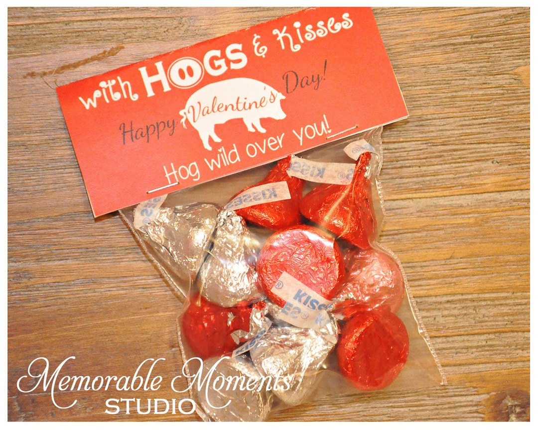 INSTANT DOWNLOAD Printable Valentine Hogs and Kisses Candy Bag Label ...