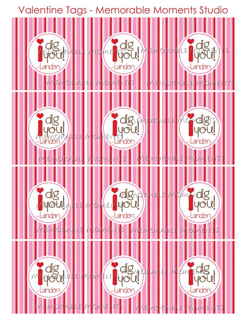 PRINTABLE FAVOR TAGS I Dig You Happy Valentine's Day - Etsy