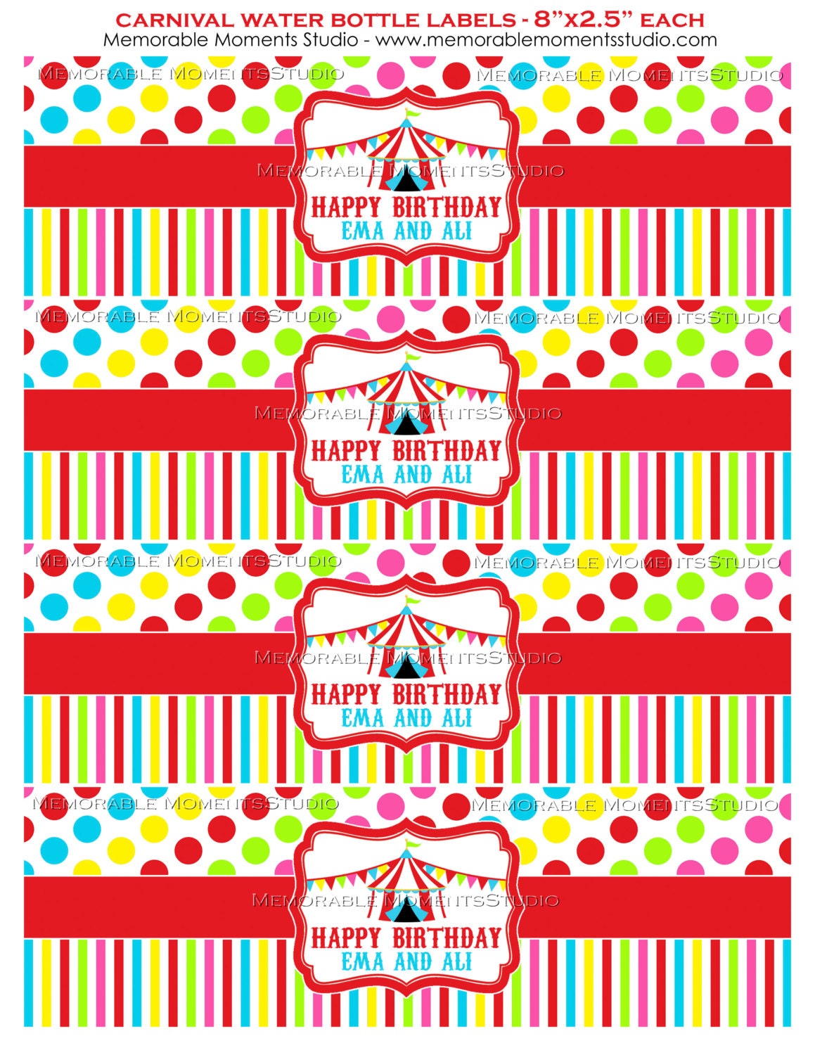 PRINTABLE WATER BOTTLE Labels Carnival or Circus Birthday - Etsy