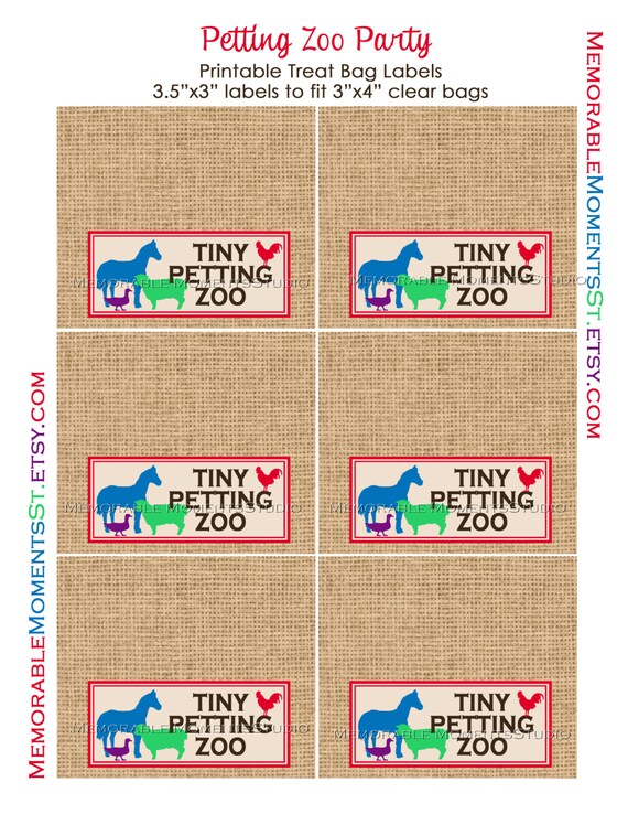 Farm or Petting Zoo Party PRINTABLE TREAT BAG Labels Memorable Moments ...