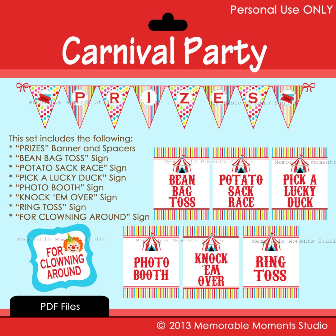 INSTANT DOWNLOAD Printable Game Signs and PRIZES Banner for Colorful ...