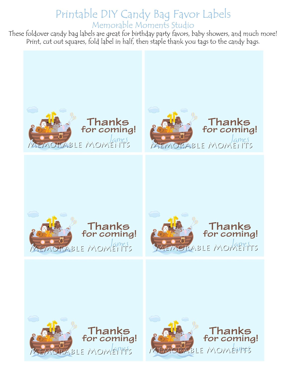 PRINTABLE CANDY BAG Labels Noah's Ark Collection Party - Etsy
