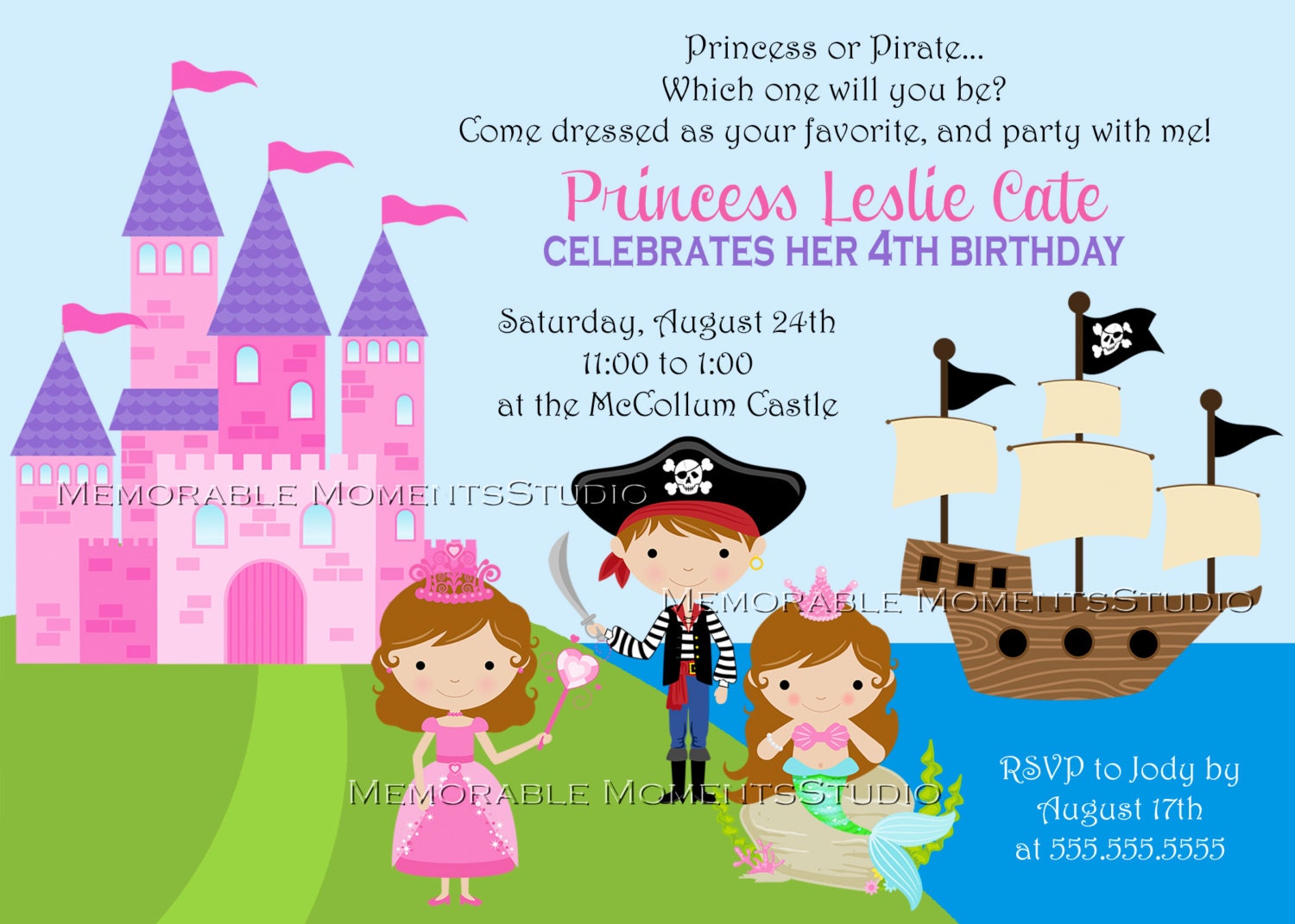 PRINTABLE INVITATIONS Princess and Pirate Birthday Party | Etsy