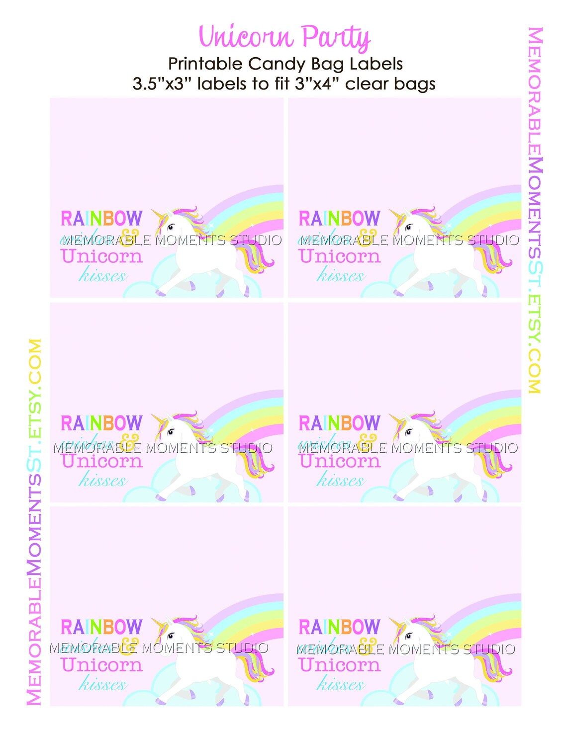 PRINTABLE CANDY BAG Labels Rainbow Wishes and Unicorn Kisses - Etsy