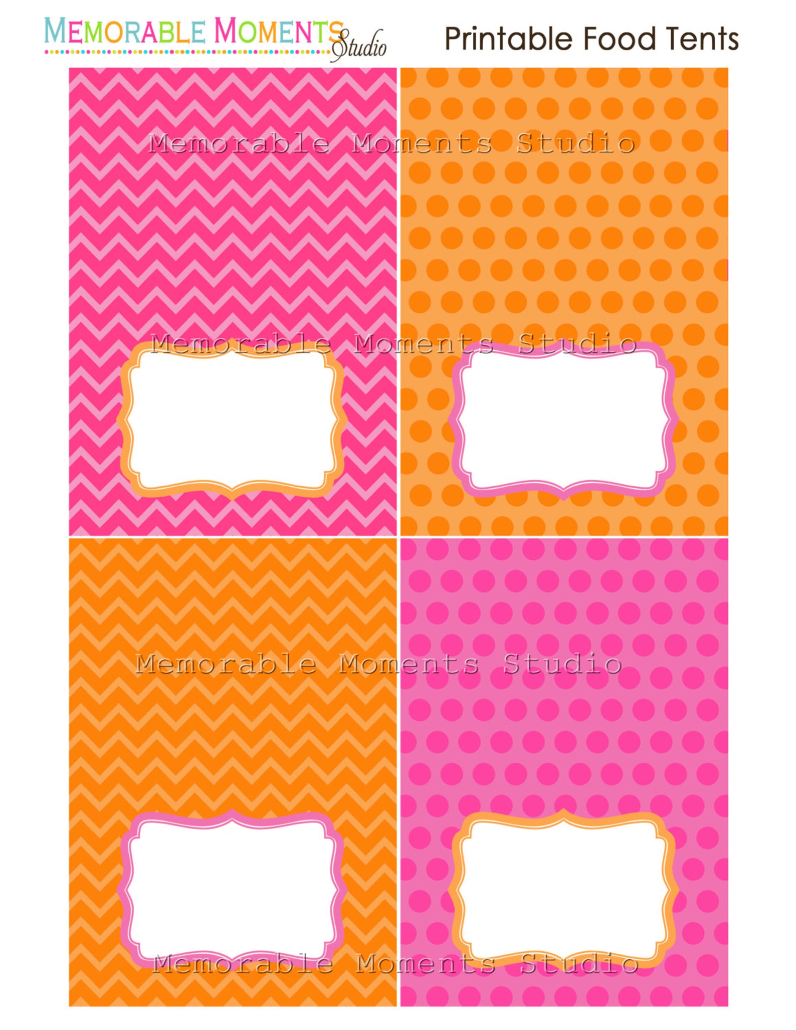 INSTANT DOWNLOAD Printable Food Tents for Pink and Orange | Etsy