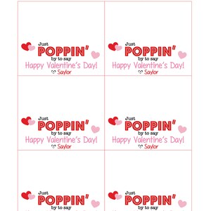 PERSONALIZED Printable POPPIN' by to Say Happy Valentine's Day Bag ...