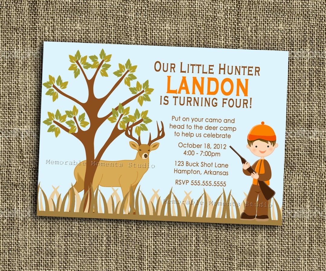 PRINTABLE INVITATIONS Hunting Birthday Invitation - Deer Hunter Custom ...